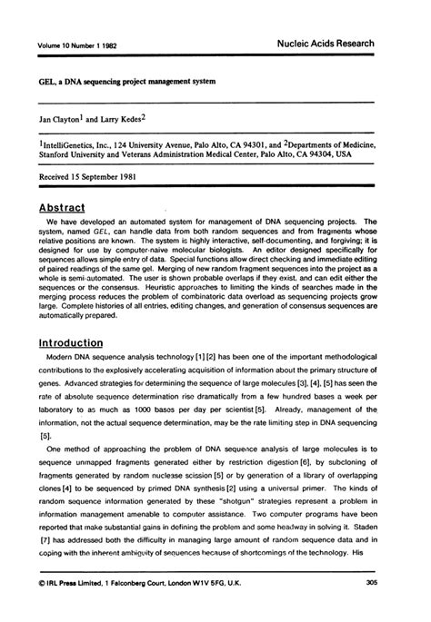 Pdf Gel A Dna Sequencing Project Management System