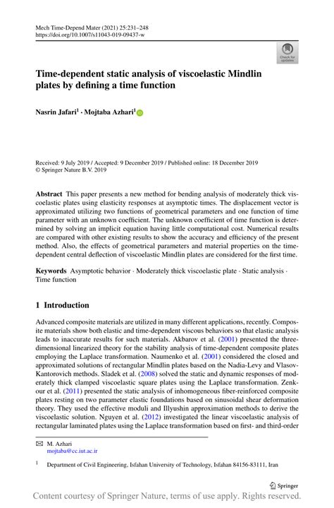Time Dependent Static Analysis Of Viscoelastic Mindlin Plates By Defining A Time Function