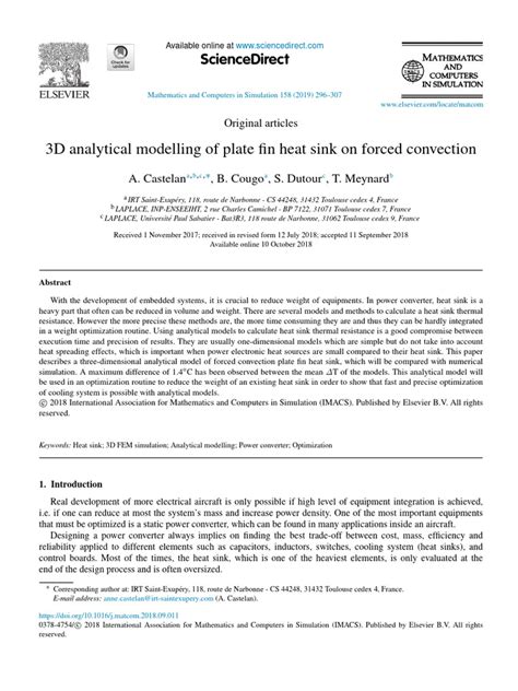Science Direct 3d Analytical Modelling Of Plate Fin Heat Sink On Forced Convection Pdf