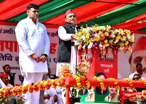 Samajwadi Party National President Akhilesh Yadav Addresses During A
