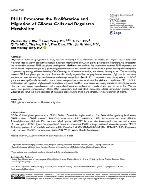 Pdf Plu1 Promotes The Proliferation And Migration Of Glioma Cells And