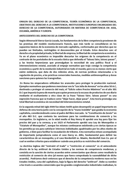 Origen Del Derecho De Competencia Pdf Ley De Competencia Ley
