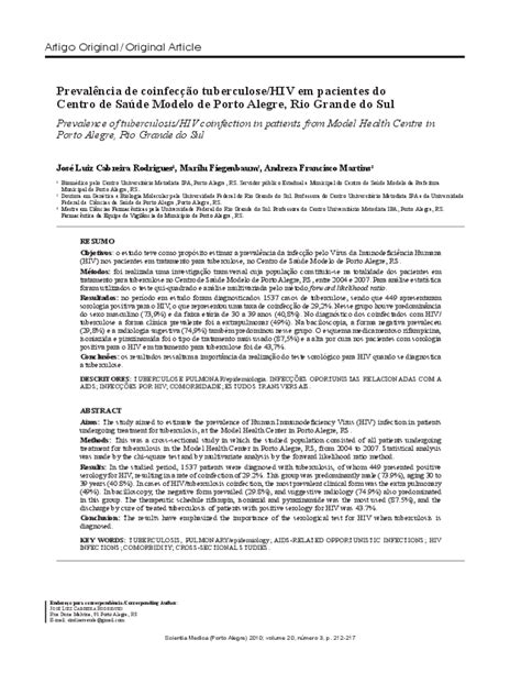 Pdf Prevalência De Coinfecção Tuberculosehiv Em Pacientes Do Centro