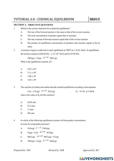 tutorial chapter 6 chemical equilibrium section a online exercise for