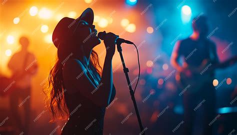 Female Singer With Singing Song At A Live Stage Performance With His