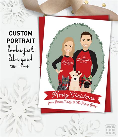 Custom Couple Portrait Christmas Card Christmas Tree Etsy