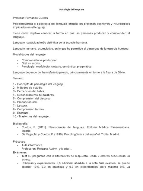 Psicologia Del Lenguaje Pdf Psicolingüística Palabra