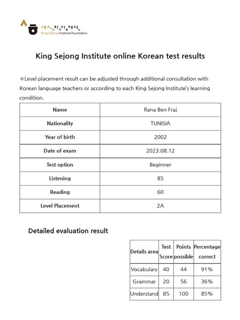 누리 세종학당 온라인 한국어 레벨테스트 시스템 Test Pdf