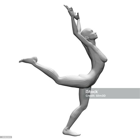 흰색 배경에 고립 된 다리와 팔을 제기 댄스 소녀 모델 3d 벡터 일러스트레이션 3차원 형태에 대한 스톡 벡터 아트 및 기타
