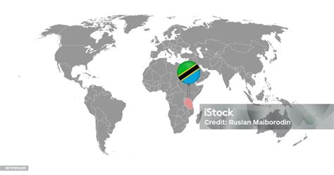 世界地図にタンザニアの旗で地図をピン留めしますベクターイラストレーション アイコンのベクターアート素材や画像を多数ご用意 アイコン