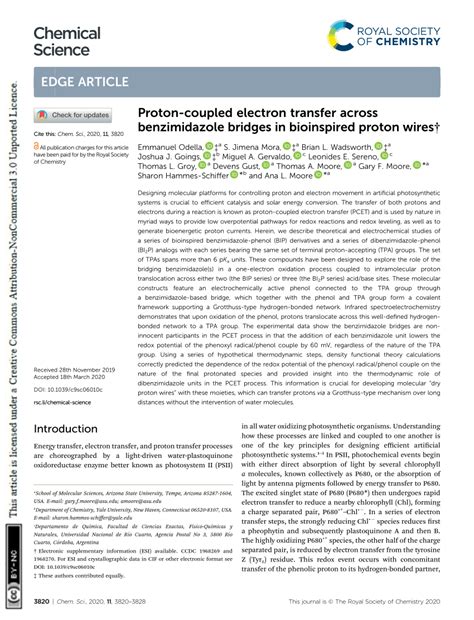 Pdf Proton Coupled Electron Transfer Across Benzimidazole Bridges In