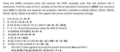 Solved Using The Mars Simulator Write And Execute The Mips