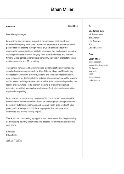 14 Animator Cover Letter Examples And Templates For 2024 ResumeDesign Ai