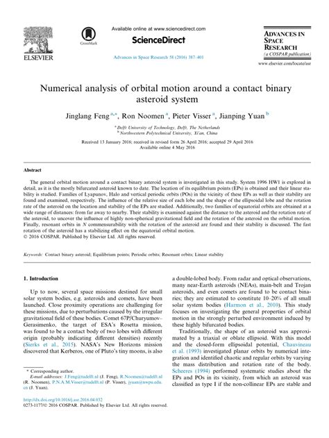 Pdf Numerical Analysis Of Orbital Motion Around A Contact Binary