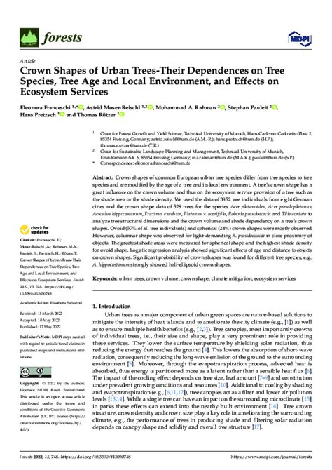 Pdf Crown Shapes Of Urban Trees Their Dependences On Tree Species