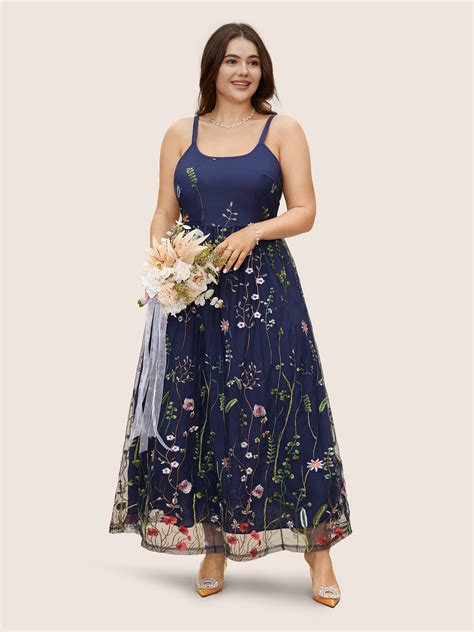 U Neck Floral Embroidered Mesh Cami Dress Bloomchic