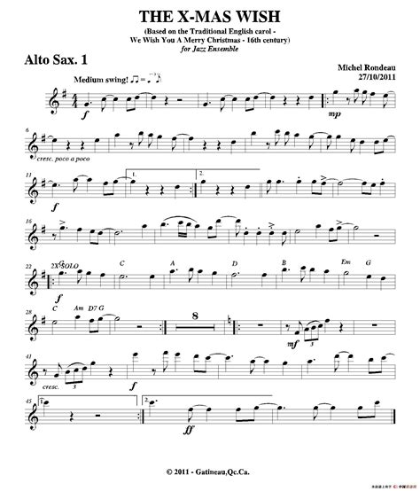 The X Mas Wish萨克斯谱（第一中音萨克斯分谱）器乐乐谱中国曲谱网