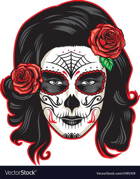 Day Of The Dead Girl With Sugar Skull Makeup Vector Image