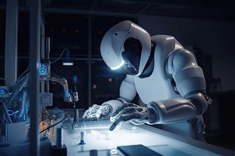 Premium Ai Image Robot Scientist Working In Laboratory Conducting