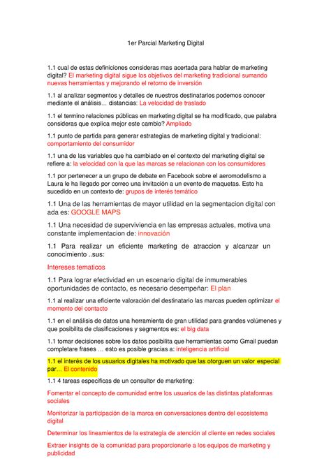 1er Parcial Marketing Digital 1 Par El Contenido 1er Parcial Marketing Digital 1 Cual De