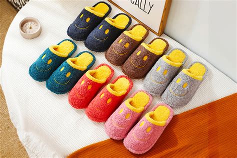 Unisex Smiley Face Plush Slippers 6 Colour Options Livingsocial