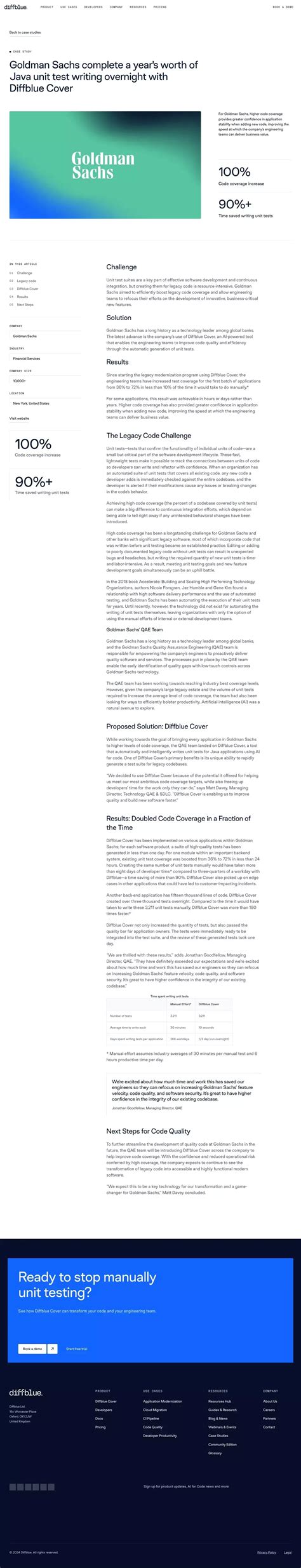 Goldman Sachs Complete A Years Worth Of Java Unit Test Writing Overnight With Diffblue Cover