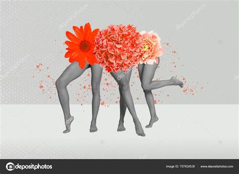 Composite Collage Picture Image Legs Flowers Bloom Bouquet Erotic Seductive Stock Photo