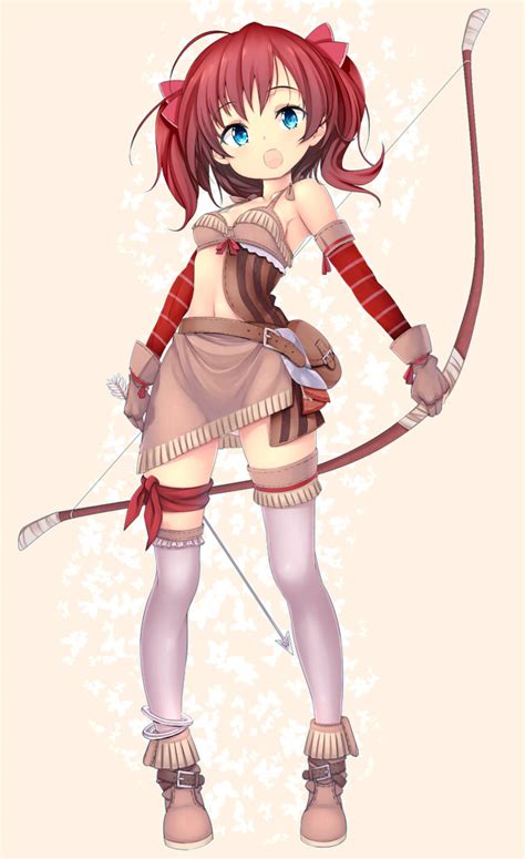 Safebooru 1girl Ahoge Arrow Belt Blue Eyes Boots Bow Weapon