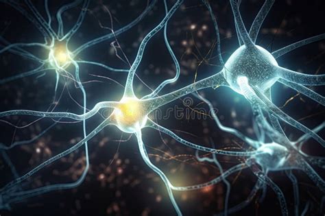 Neuron Cells On Abstract Background Neural Connections In The Human Brain Glowing Synapses In