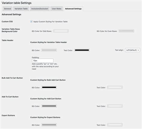 woocommerce product variations table grid list view