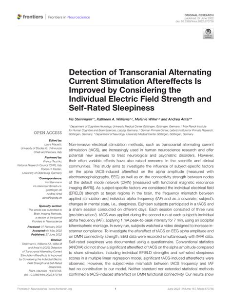 Pdf Detection Of Transcranial Alternating Current Stimulation