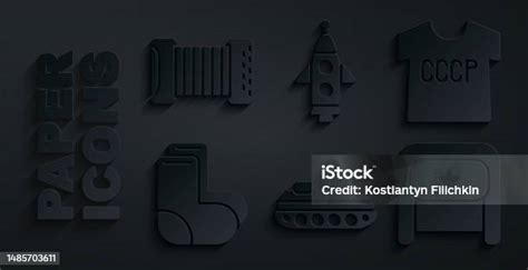 군용 탱크 소련 티셔츠 발렌키 우샨카 로켓 우주선 아코디언 아이콘을 설정합니다 벡터 3차원 형태에 대한 스톡 벡터 아트 및 기타 이미지 Istock