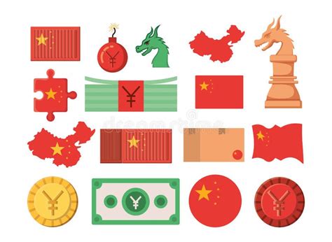 Money And Commerce Of China Icon Set Design Stock Vector Illustration