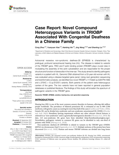 Pdf Case Report Novel Compound Heterozygous Variants In Triobp
