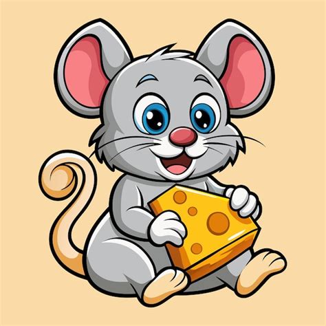 Adorable Mouse Nibbling Cheese In Quirky Cardboard Box Cartoon