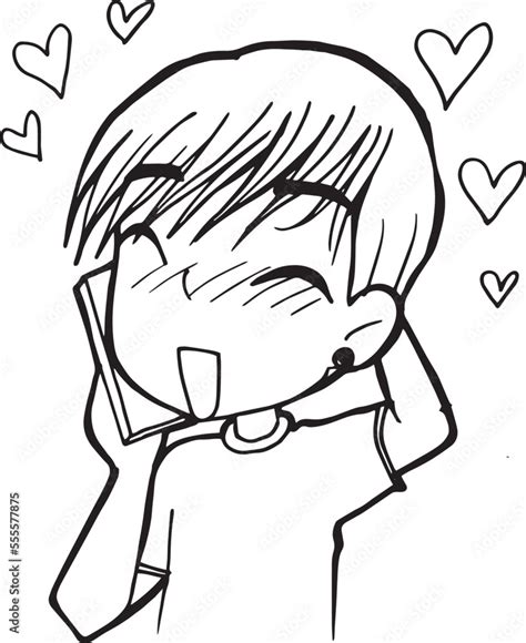 Boy Talking On The Phone Cartoon Doodle Kawaii Anime Coloring Page Cute
