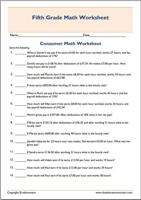 Free Consumer Math Worksheets Free Printable