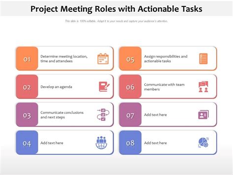 Project Meeting Roles With Actionable Tasks Ppt Powerpoint Presentation Gallery Background Pdf