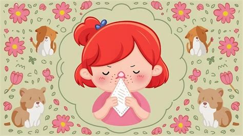Cute Sick Redhead Girl With Allergy Sneezing In Napkin Premium Ai