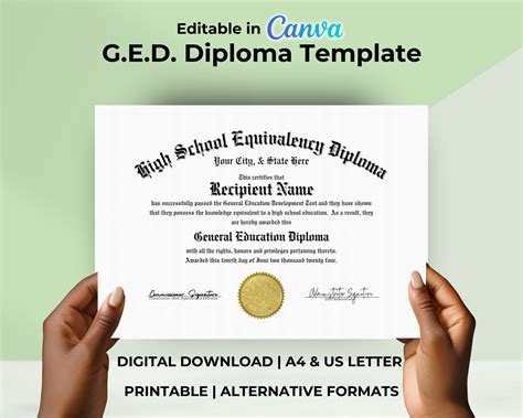 Editable Ged Diploma Template Printable High School Equivalency