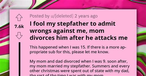 Teenager Fools Stepdad Into Admitting His Wrongs Against Her Biological Dad Mom Divorces Him