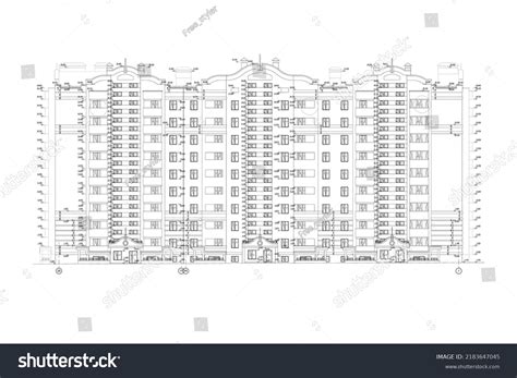 Multistory Building Facades Detailed Architectural Technical Stock Vector Royalty Free