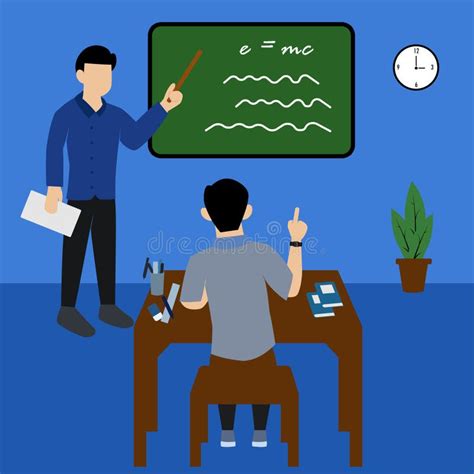 Teacher Explains The Equation E Mc2 To A Student In A Classroom Stock