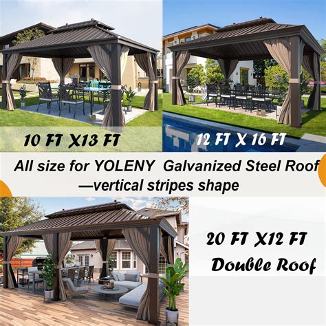 YOLENY X Hardtop Gazebo Galvanized Steel Outdoor Gazebo Canopy Double Roof Pergolas