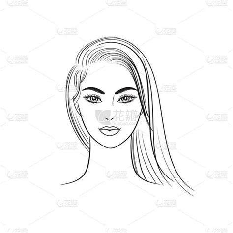 一个有着长发的年轻女人一个被白色背景隔离的漂亮女孩矢量黑白插图魅力时尚美女女性脸庞轮廓 图片 背景 图片图片素材 花瓣网