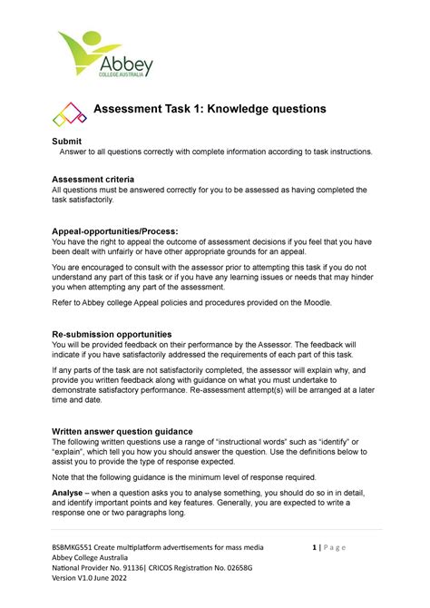 1 Rs Bsbmkg 551 Task 1 Task 1 Question And Answer Task Assessment