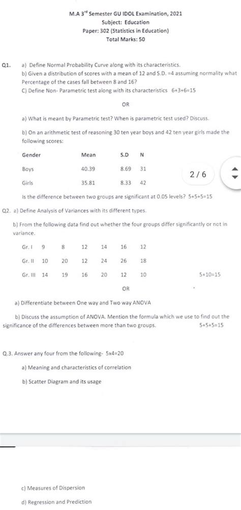 Q2 A Define Analysis Of Variances With Its Different Types B From The