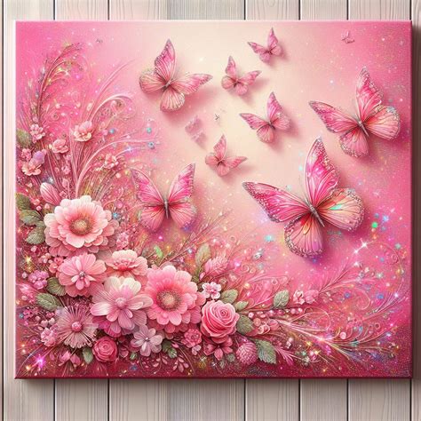 ציור ורוד עם פרחים ופרפרים יויו תמונות