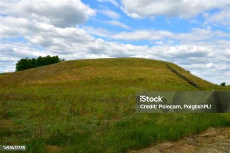 풀 허브 및 기타 식물로 덮인 높은 언덕 꼭대기에서 광활한 들판 초원 목초지 숲 황무지 여름에 볼 수 있는 깃발이 있는 높은 언덕을 보여주는 전망 0명에 대한 스톡 사진 및