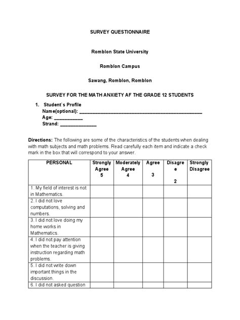 survey questionnaire pdf mathematics science